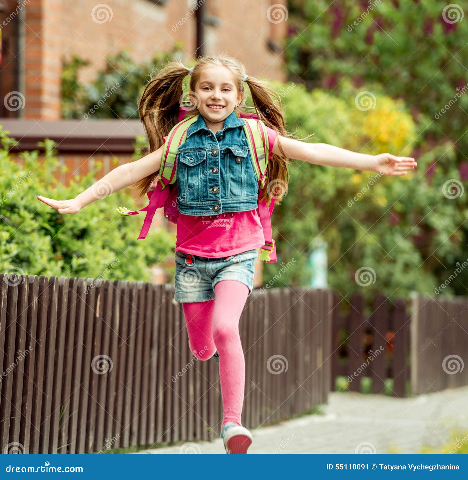 Little Girl Run from School Stock Image - Image of happy, nature: 55110091