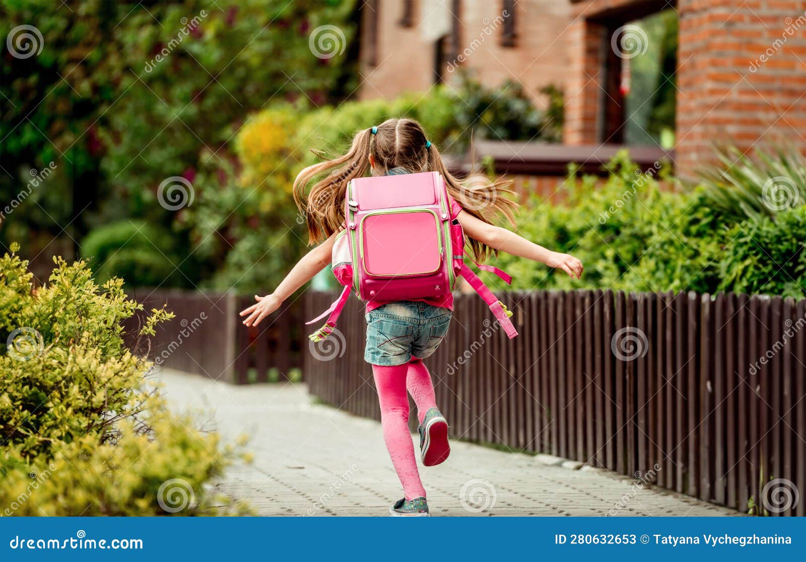 Little girl run to school stock image. Image of childhood - 280632653