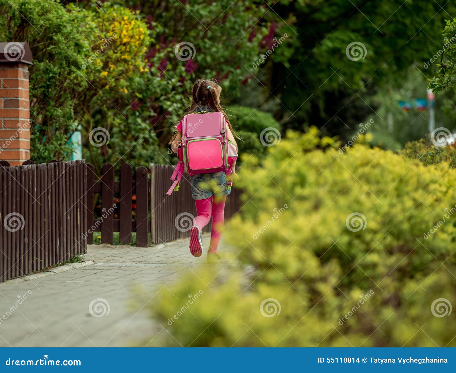 Little girl run to school stock photo. Image of cute - 55110814