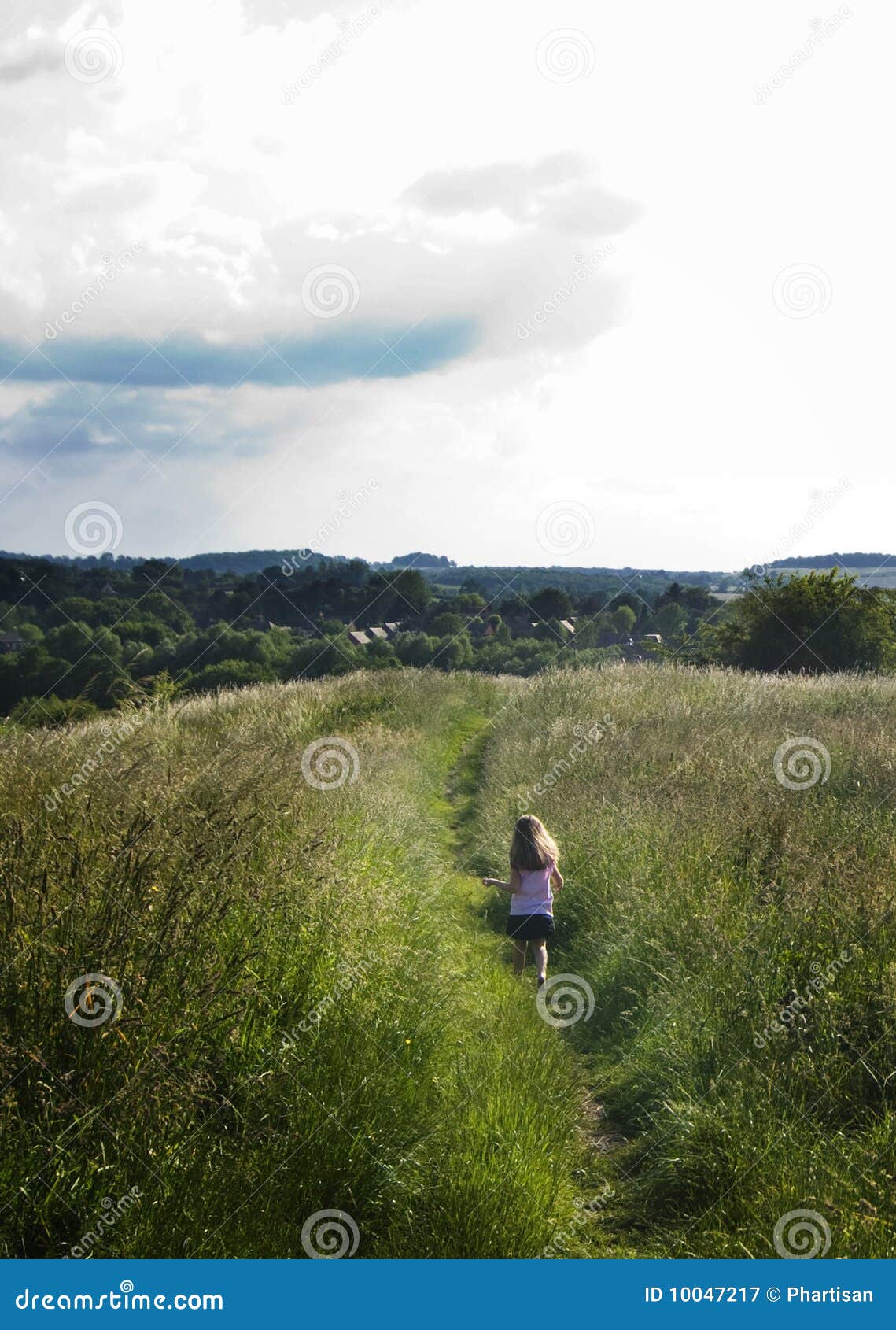 Little Girl Running Along Trail Path Stock Image - Image of country ...