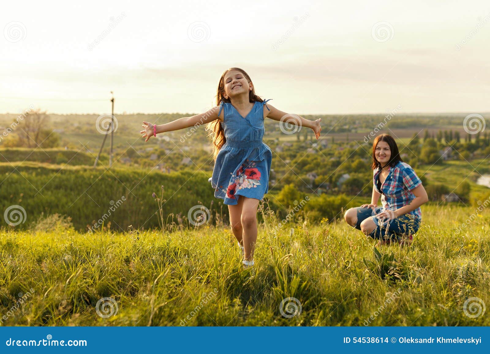 Little Girl Running on Meadow Stock Photo - Image of fresh, child: 54538614