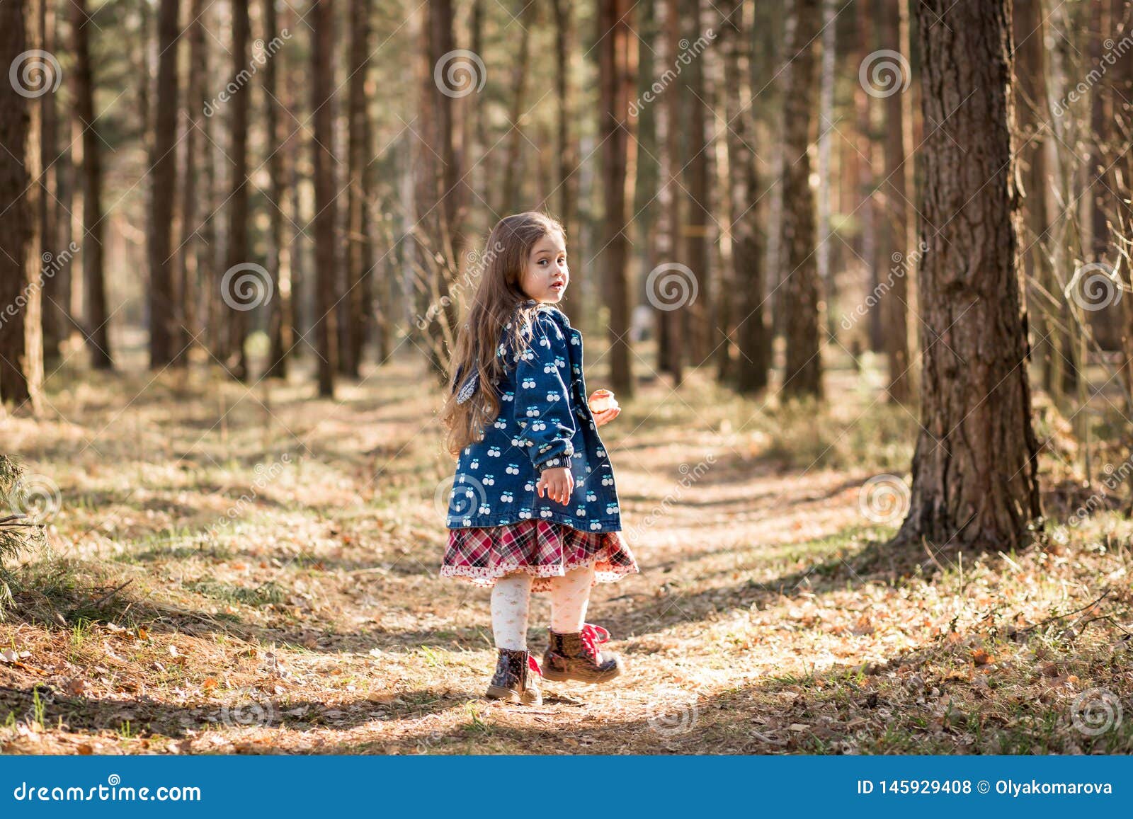 Little Girl Runs Along a Forest Path Stock Photo - Image of toddler ...