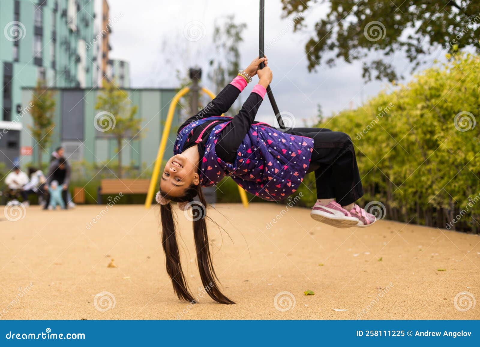Little Girl Rushes on a Bungee Stock Image - Image of entertainment ...