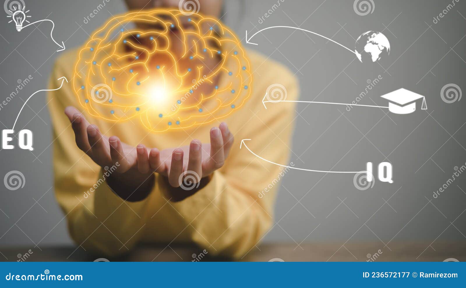 Little Girl`s Hands Holding the Brain.for Development Ahead Tiny Person ...