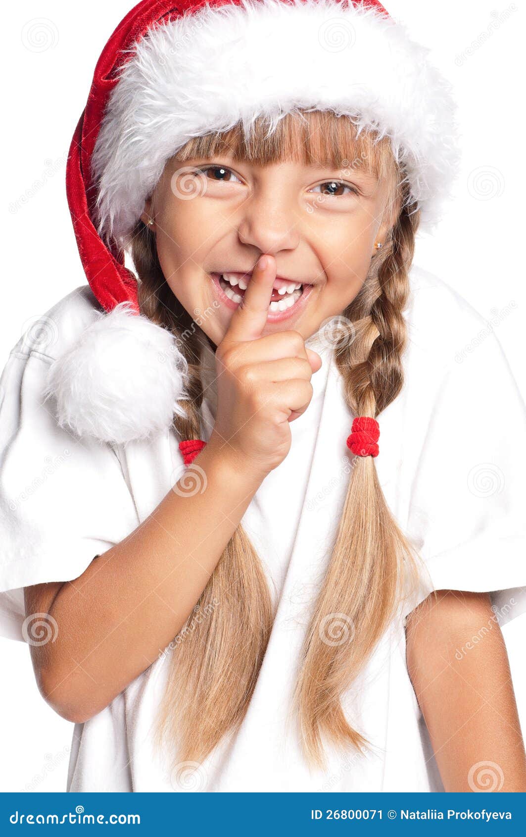 Little girl in Santa hat stock image. Image of face, december - 26800071
