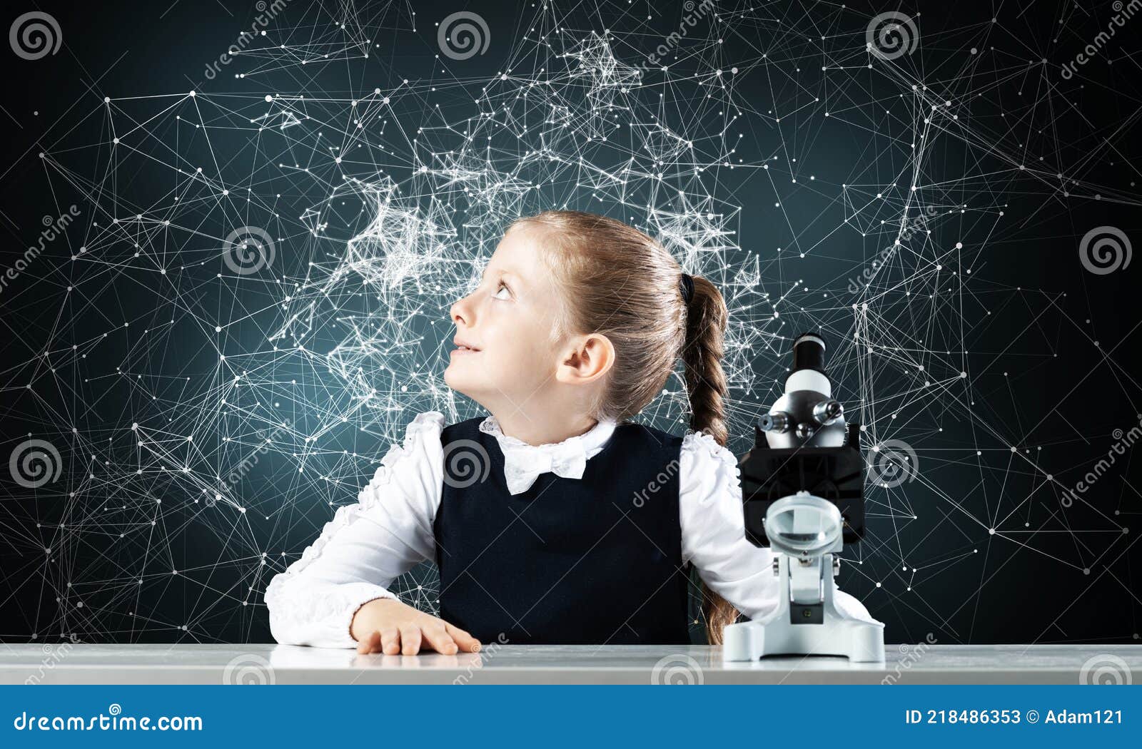 Little Girl Scientist with Microscope Stock Image - Image of laboratory ...