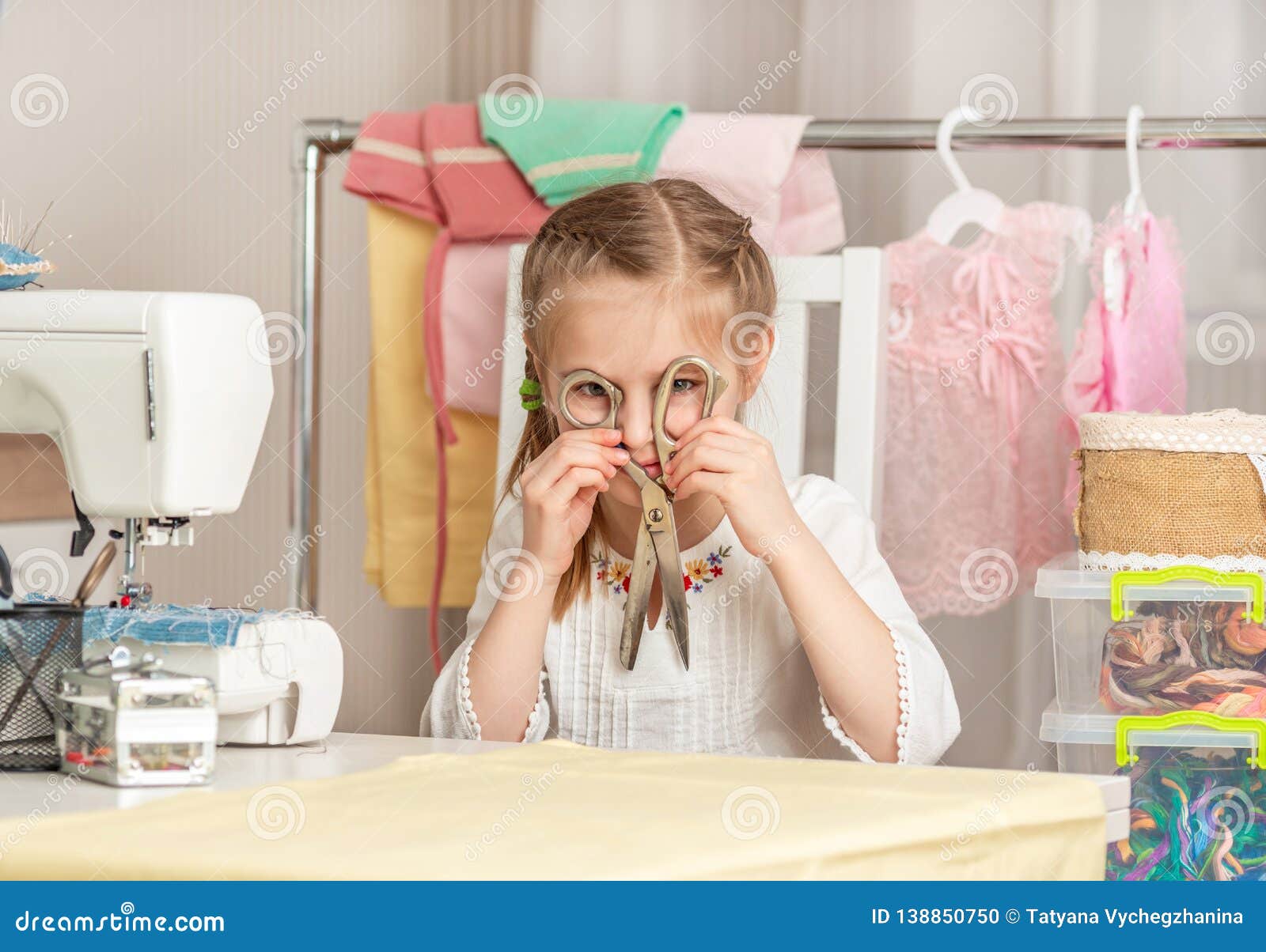 Little Girl in a Sewing Workshop Stock Photo - Image of sempstress ...