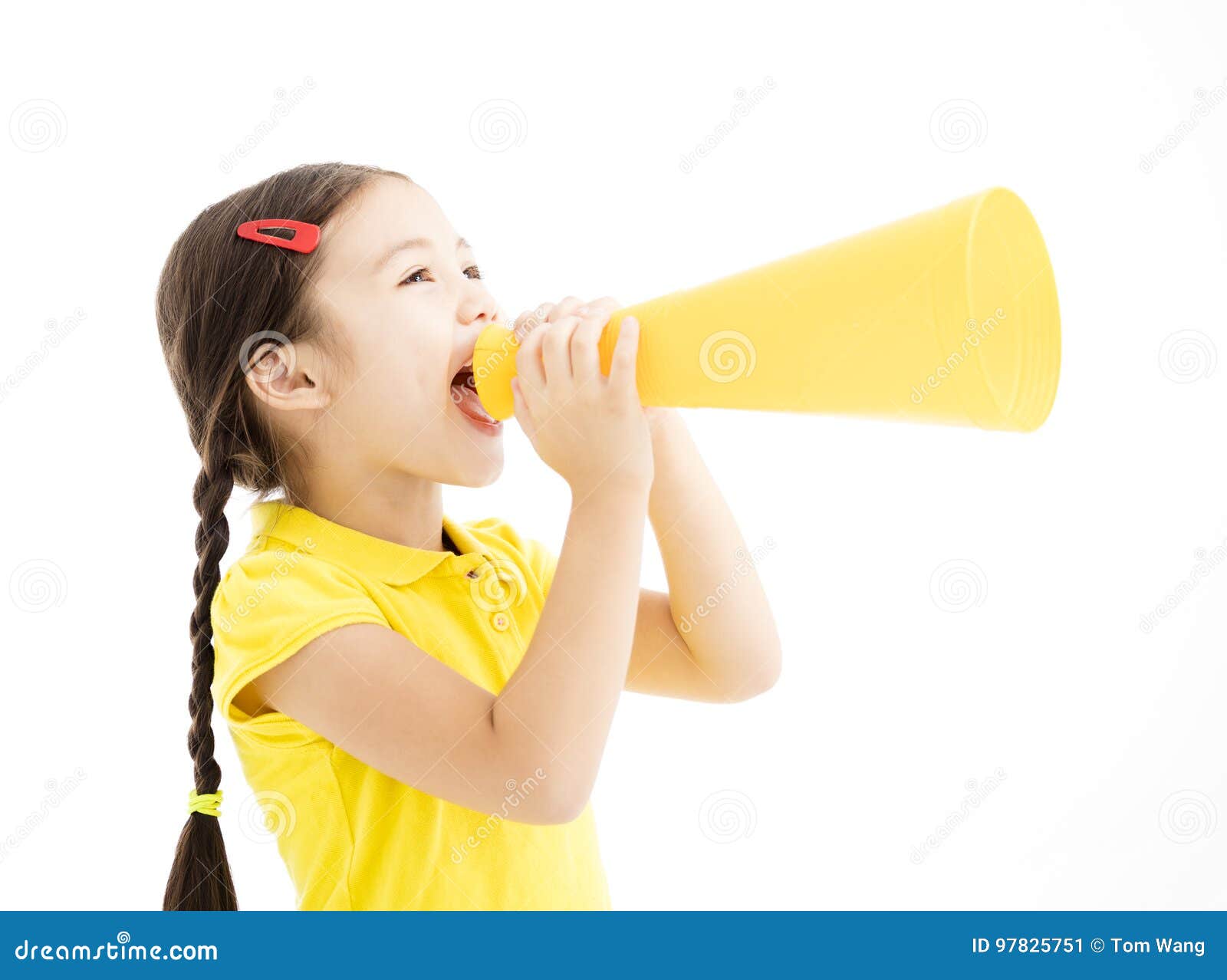 Girl Shouting, Singing With Speaker, Microphone On Studio Background ...