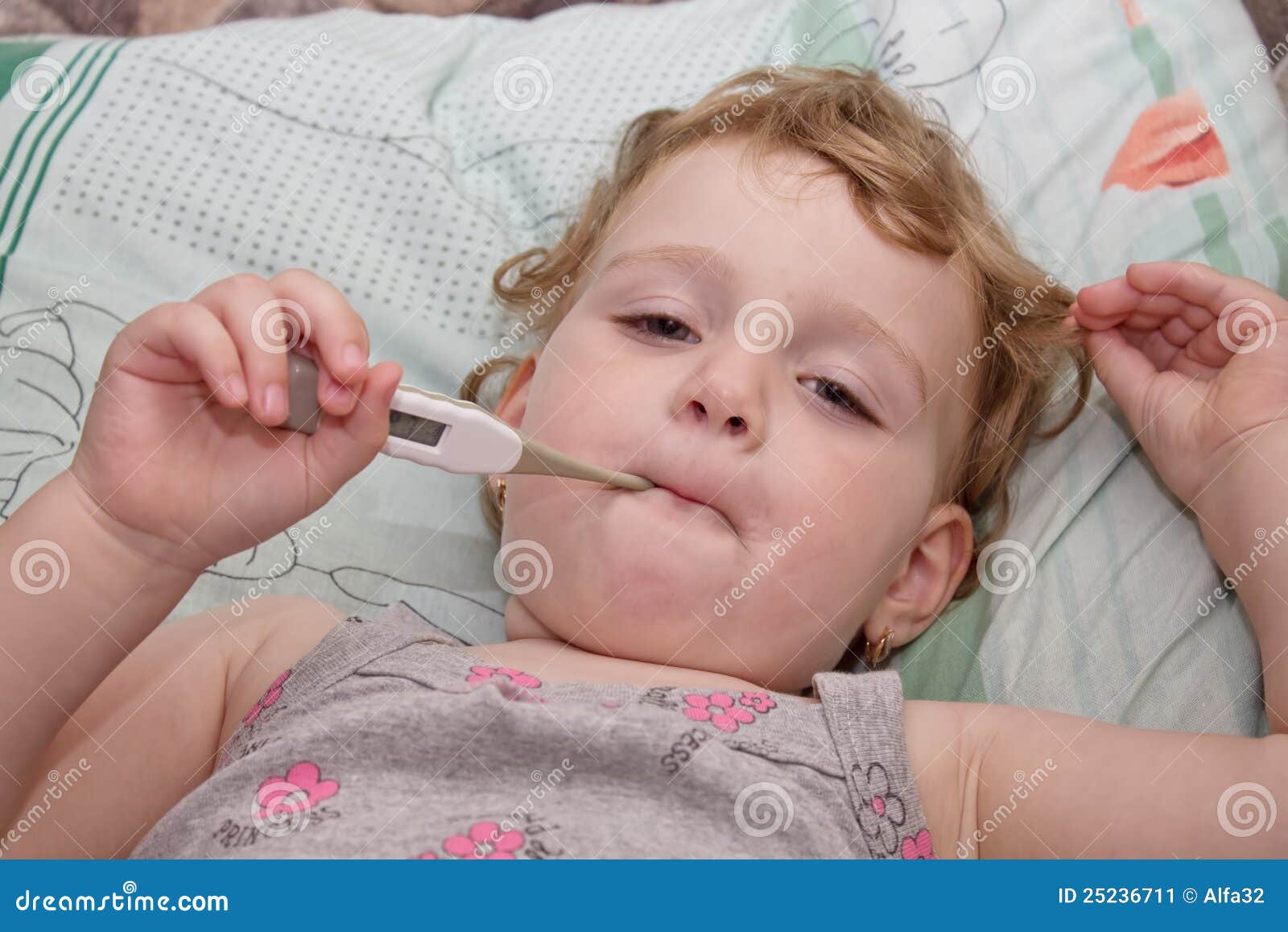 The little girl is sick stock image. Image of devices - 25236711