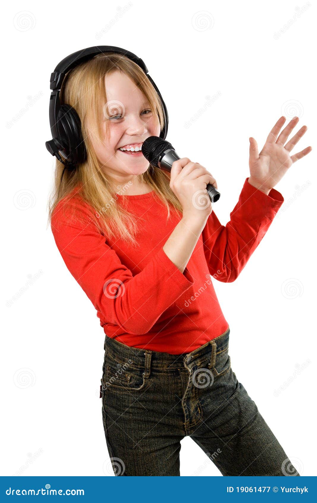 Little Girl Singing in Microphone Stock Image - Image of people, open ...