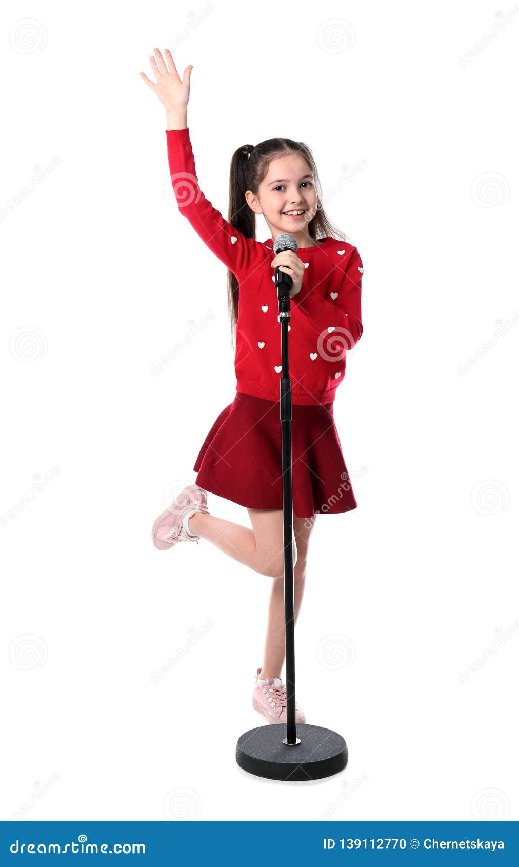 Little Girl Singing into Microphone Stock Photo - Image of happy, full ...