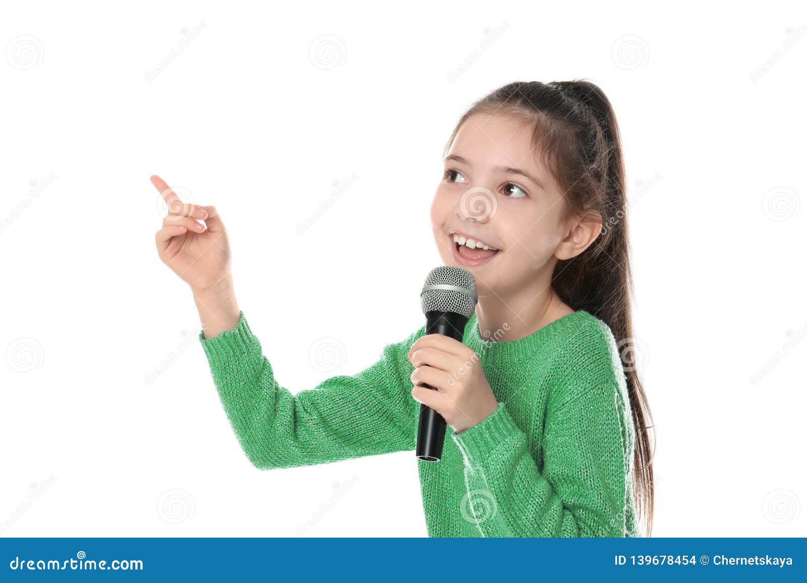 Little Girl Singing into Microphone Stock Photo - Image of melody ...