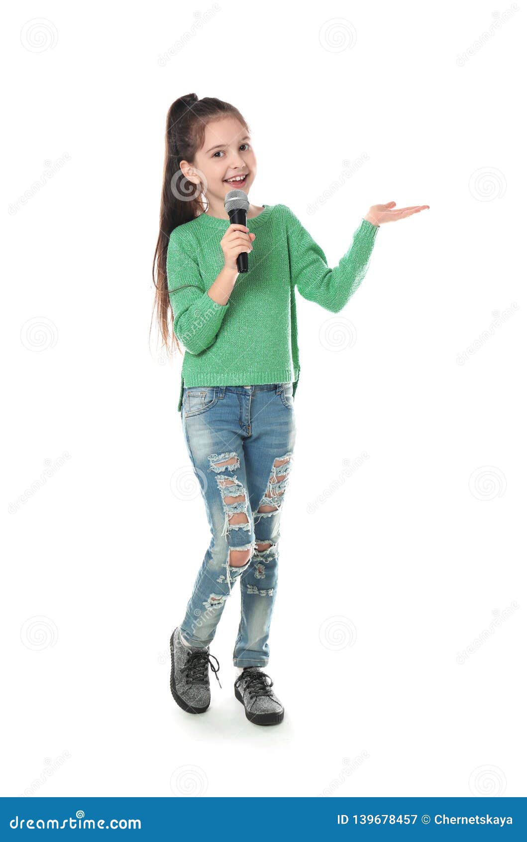 Little Girl Singing into Microphone Stock Image - Image of artist ...