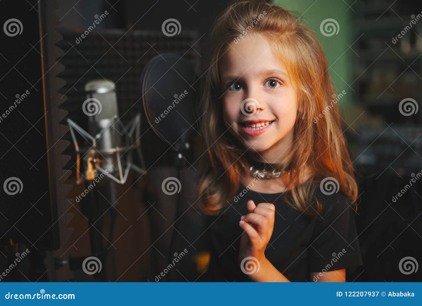 Little Girl Singing in Recording Studio Stock Image - Image of child ...