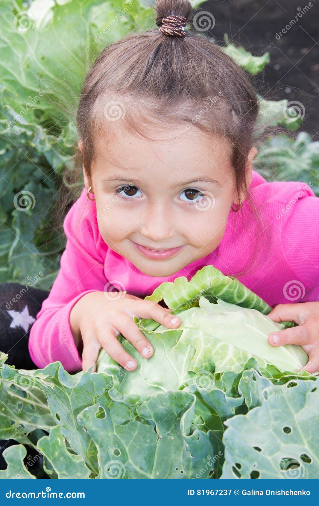 Little Girl Sits in Cabbage in the Garden Stock Image - Image of girl ...