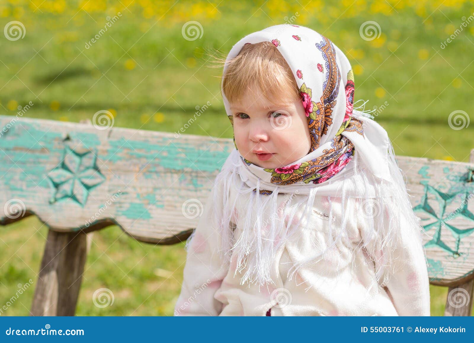 Little Girl Sitting on the Bench Stock Image - Image of baby, pattern ...