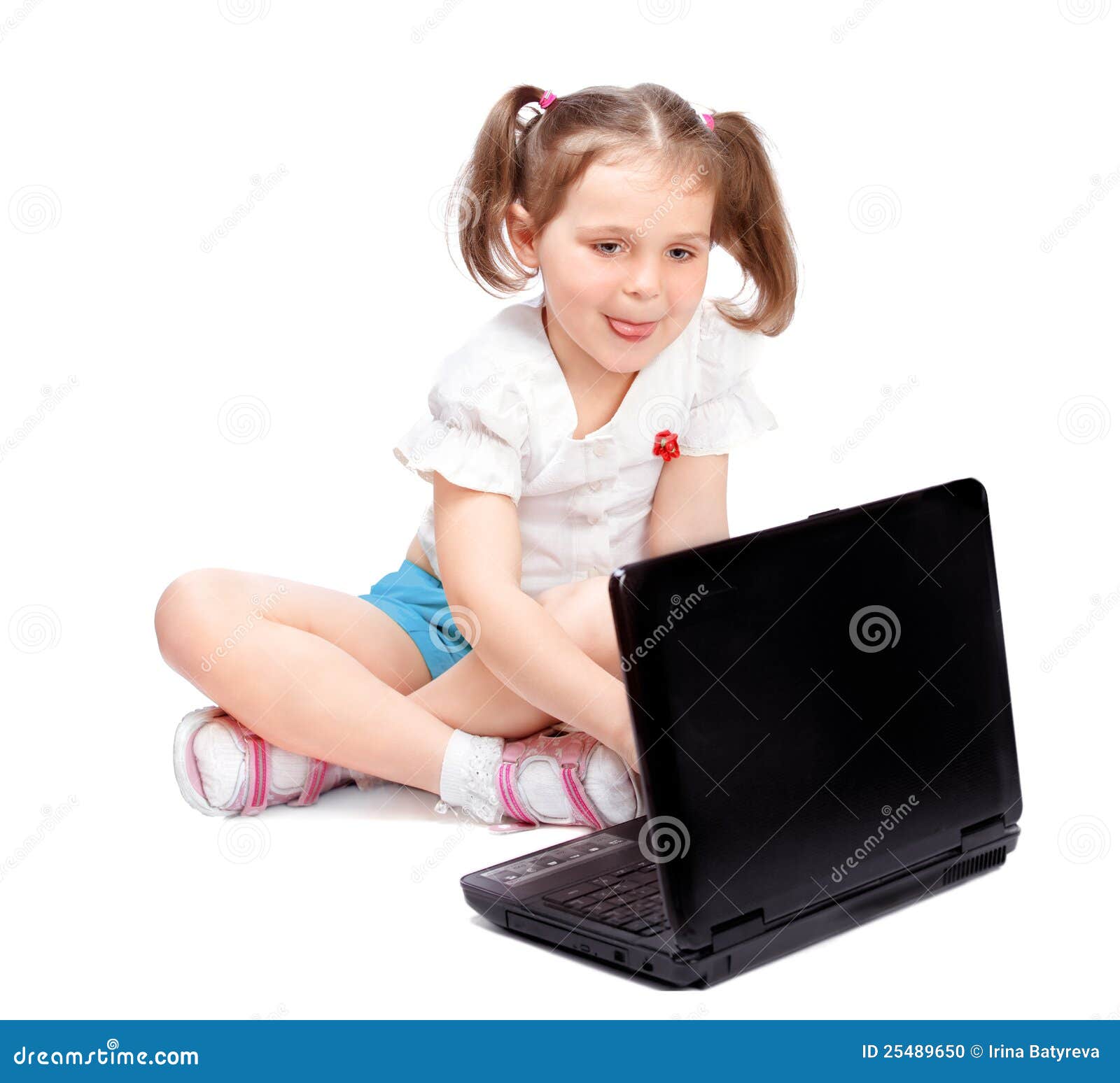 Little Girl Sitting at the Computer Stock Photo - Image of caucasian ...