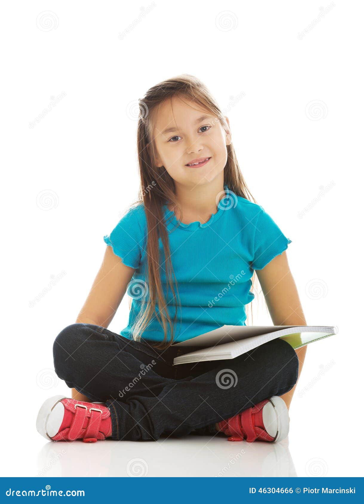 Little Girl Sitting Cross Legged and Learning Stock Photo - Image of ...