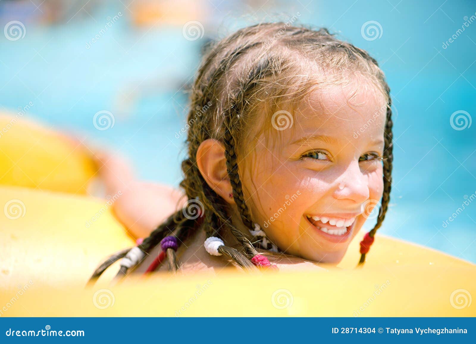 Little Girl Sitting on Inflatable Ring Stock Photo - Image of sitting ...