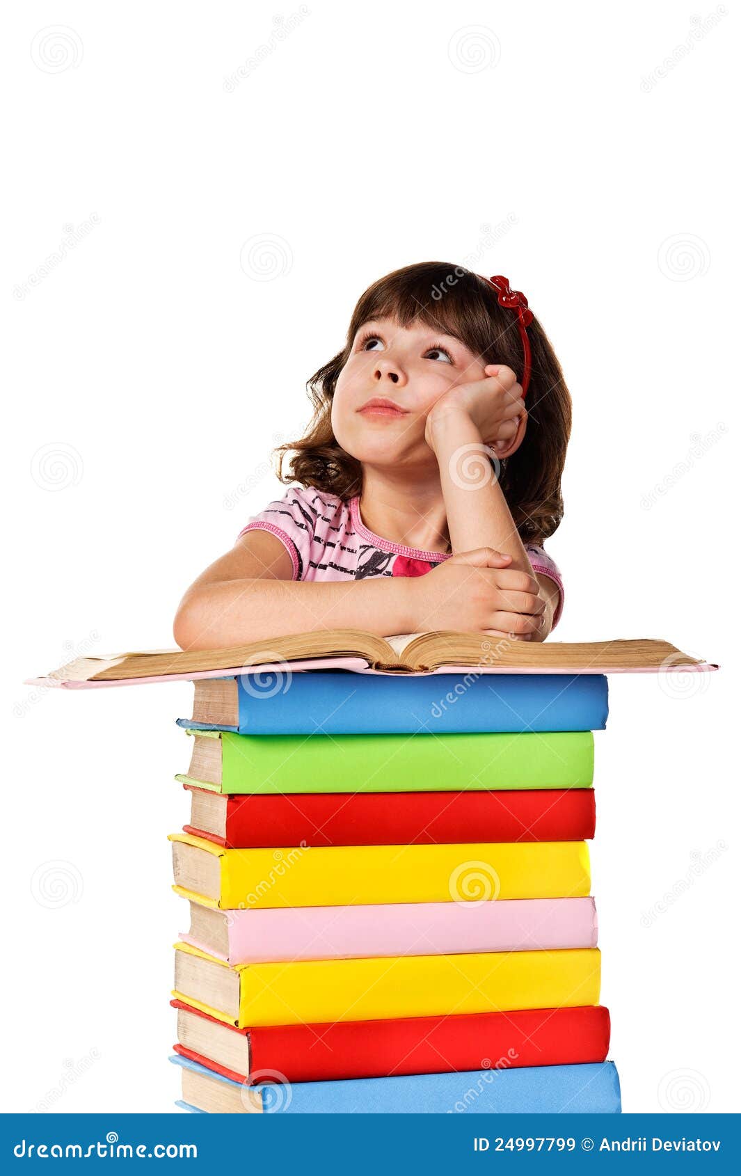 Little Girl Sitting on Stack of Books. Stock Image - Image of education ...