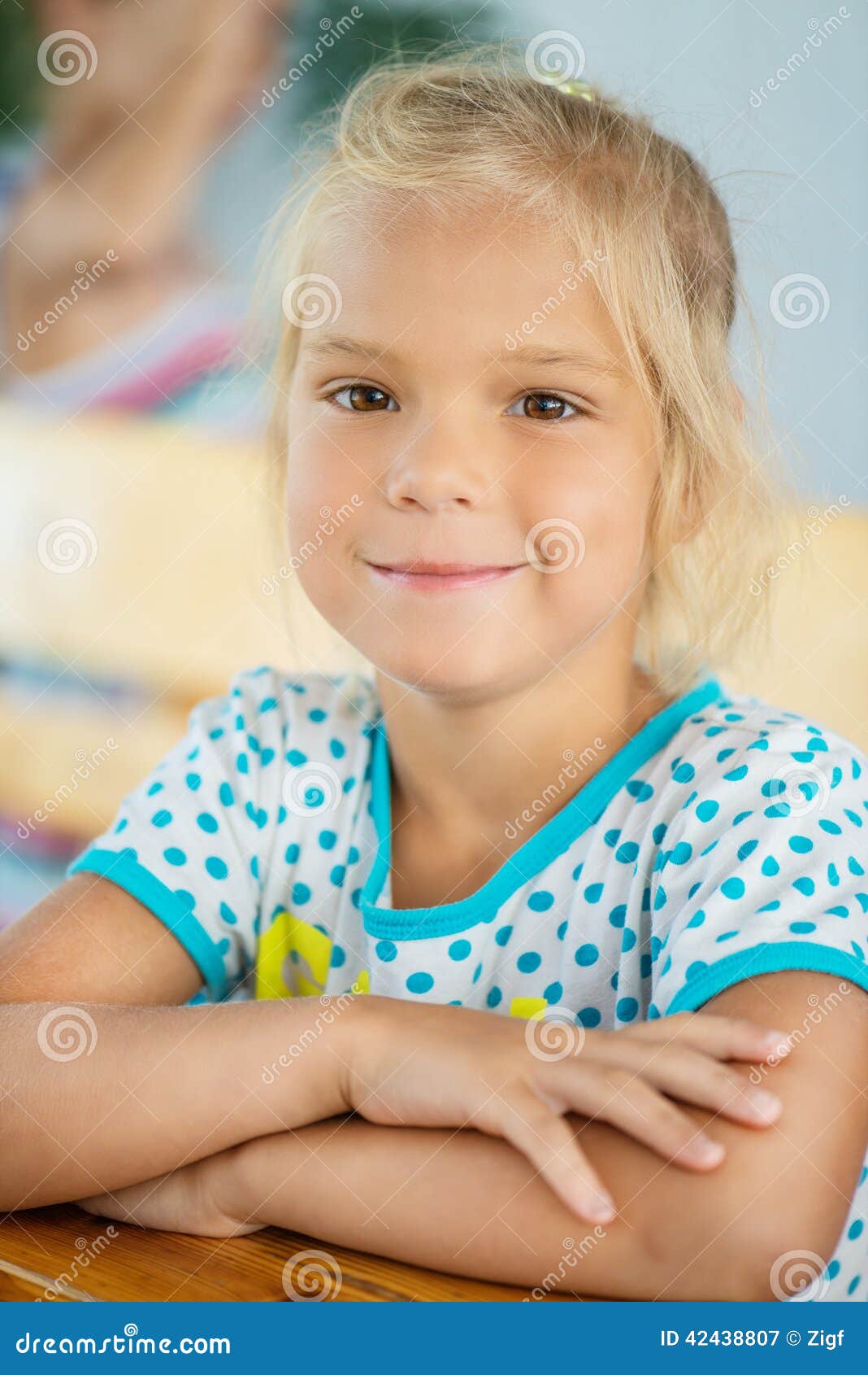 Little Girl Sitting at Table Stock Image - Image of healthy, child ...
