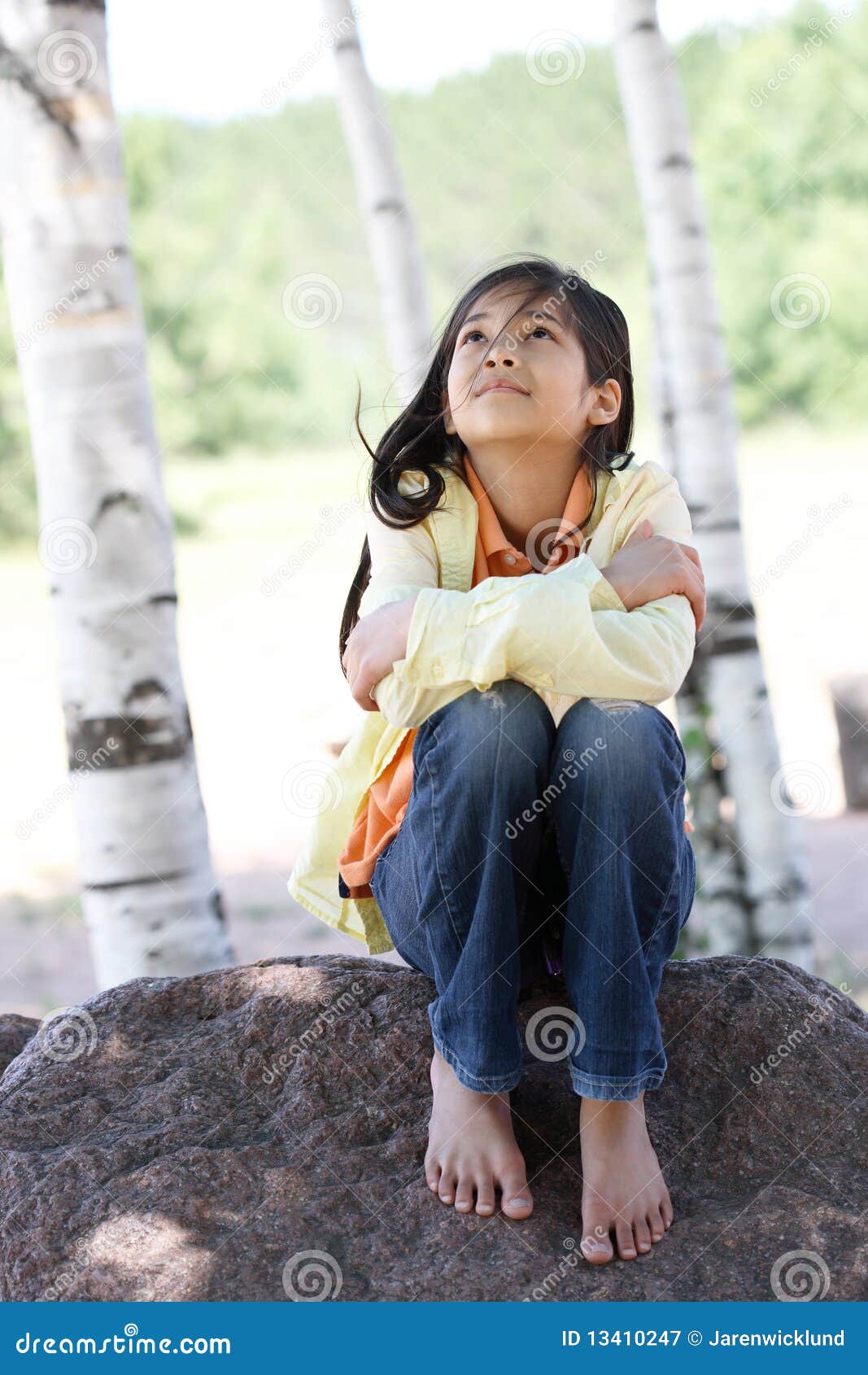 Little Girl Sitting Under Trees Stock Image - Image of beautiful, trees ...