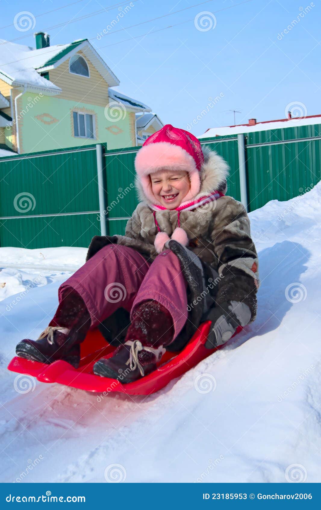 Little Girl on a Sled stock image. Image of child, girl - 23185953
