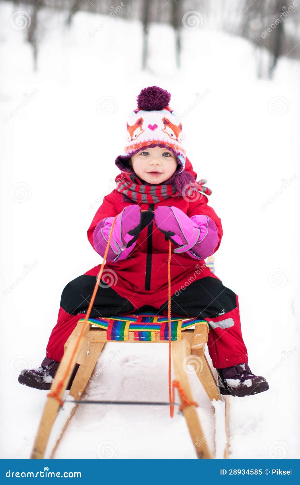 Little girl on sled stock image. Image of children, sled - 28934585