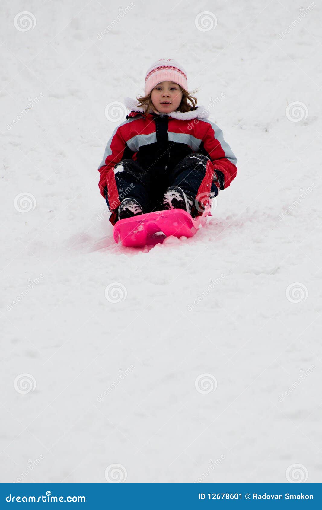 Little girl on sledge stock image. Image of childhood - 12678601
