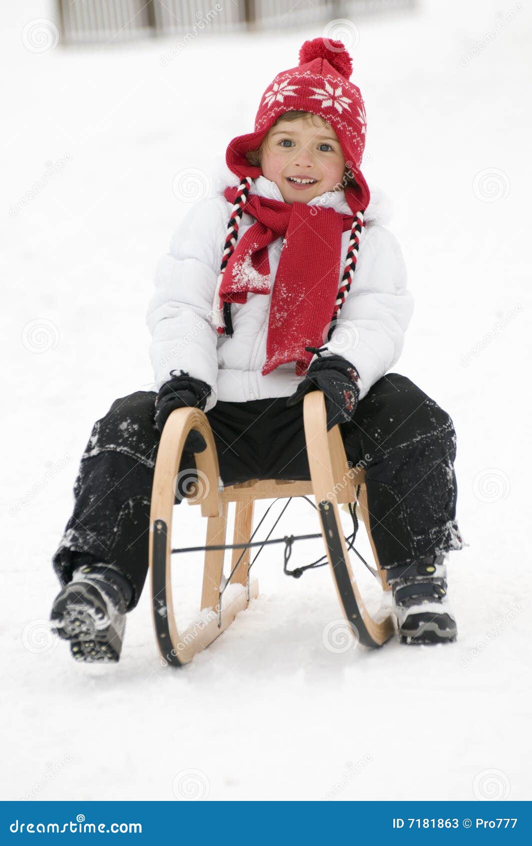 Little girl on sledge stock image. Image of childhood - 7181863