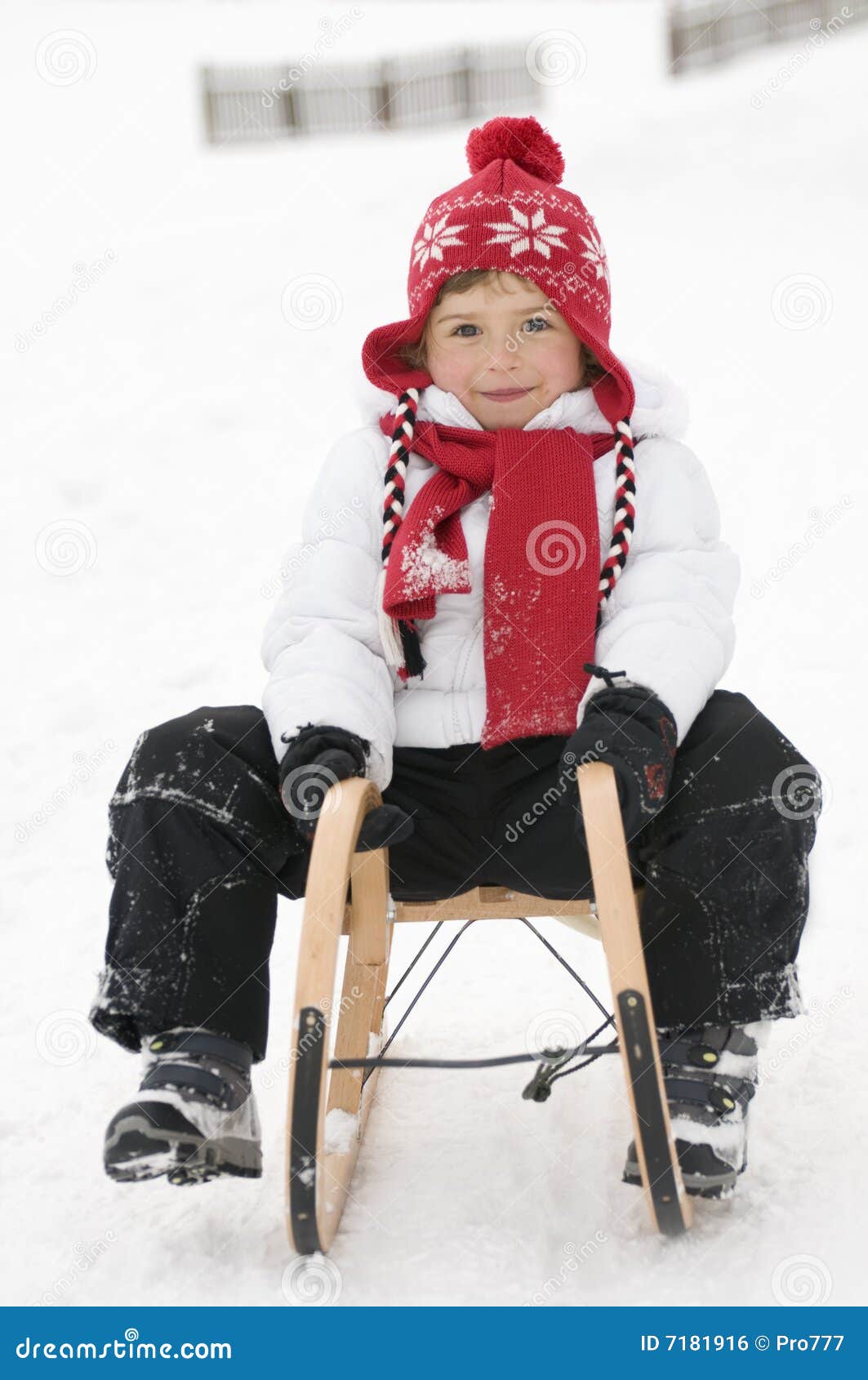 Little girl on sledge stock photo. Image of adorable, lifestyle - 7181916
