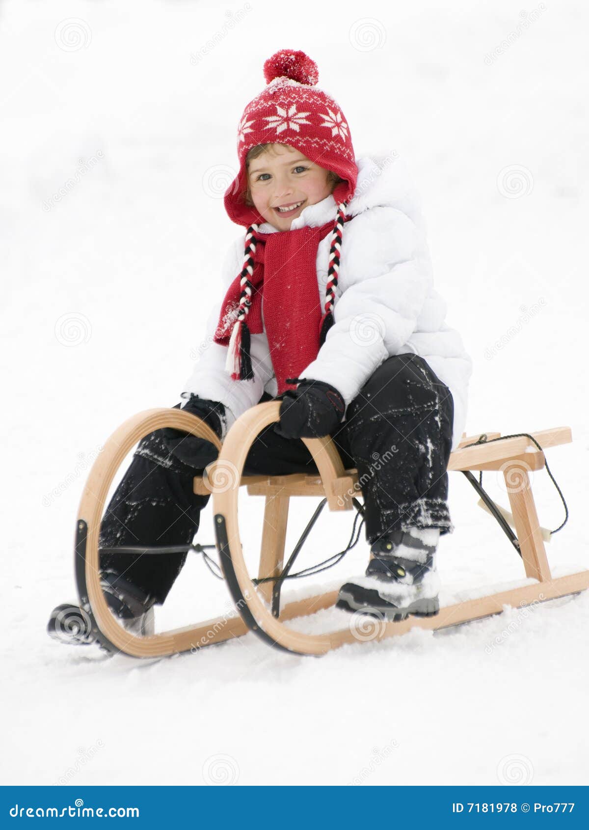 Little girl on sledge stock photo. Image of holiday, happiness - 7181978