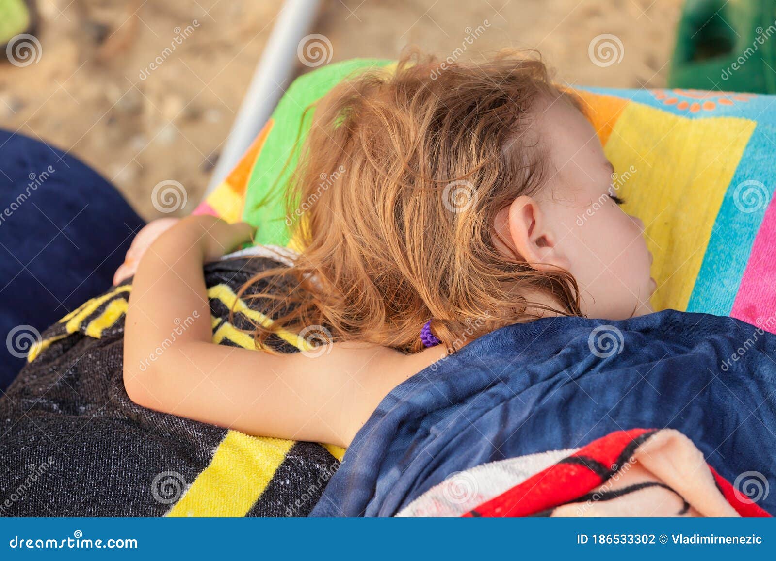 A Little Girl Sleep on the Beach Stock Photo - Image of coast, closeup ...