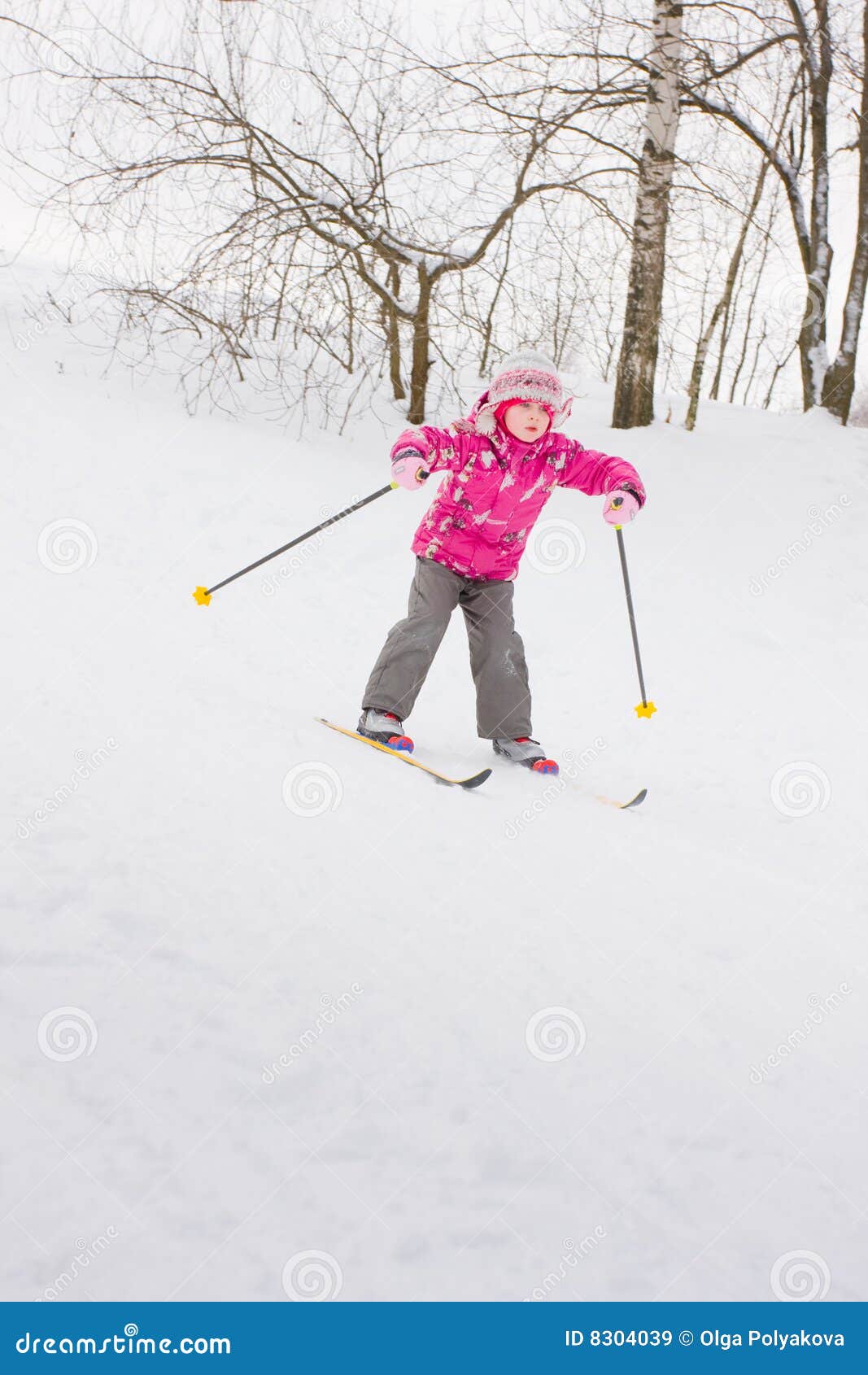Little Girl Sliding Down Hill on Ski Stock Image - Image of nature ...
