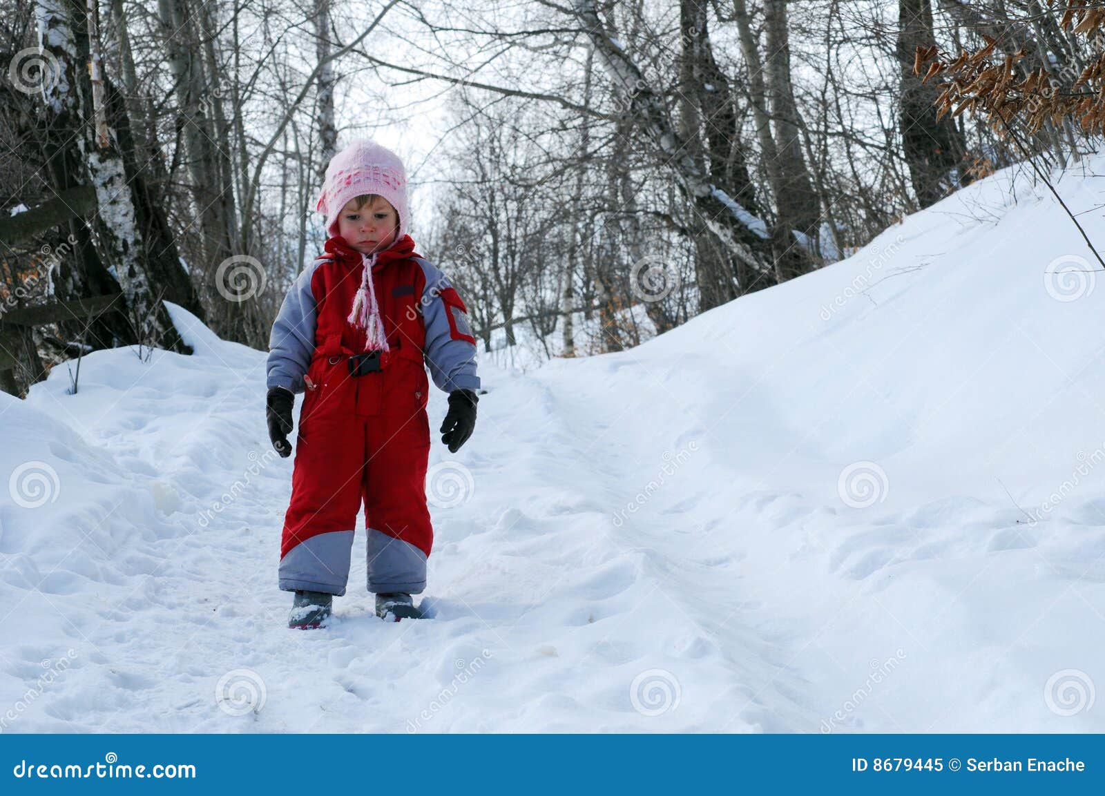 Little girl on snow stock image. Image of snow, wearing - 8679445