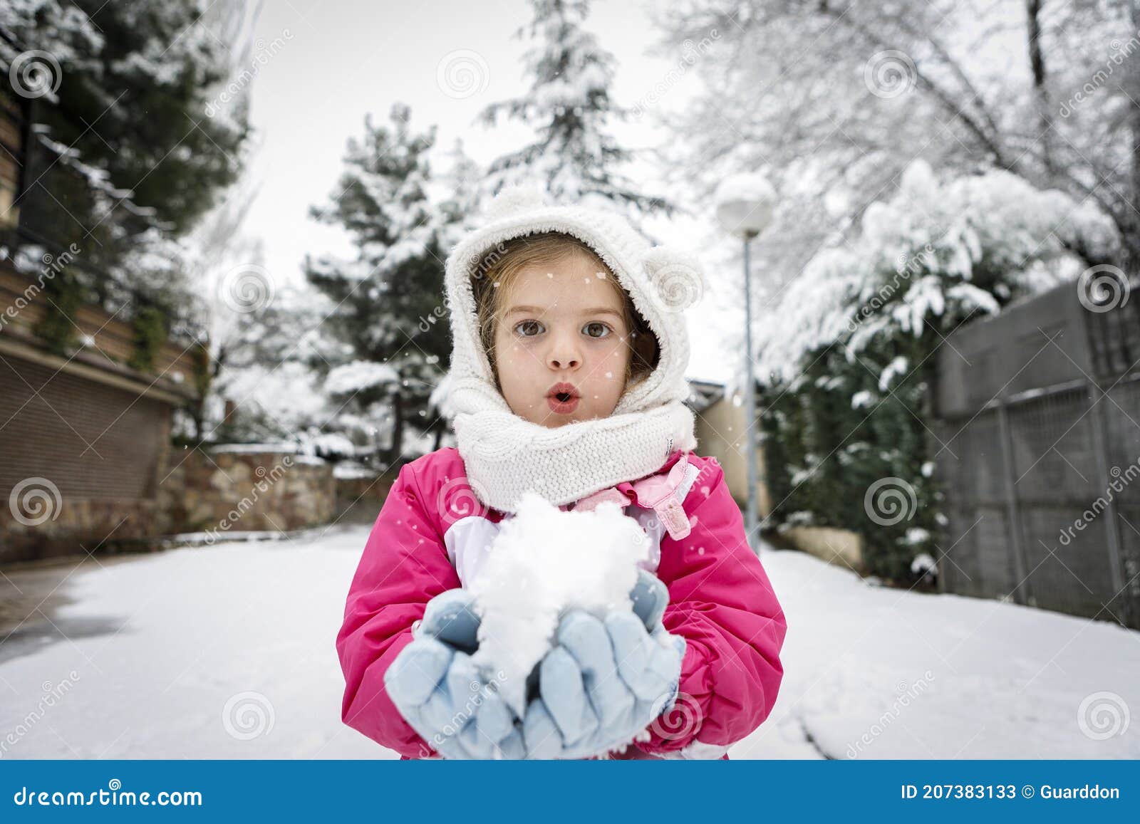 Little girl in snow stock image. Image of small, nature - 207383133