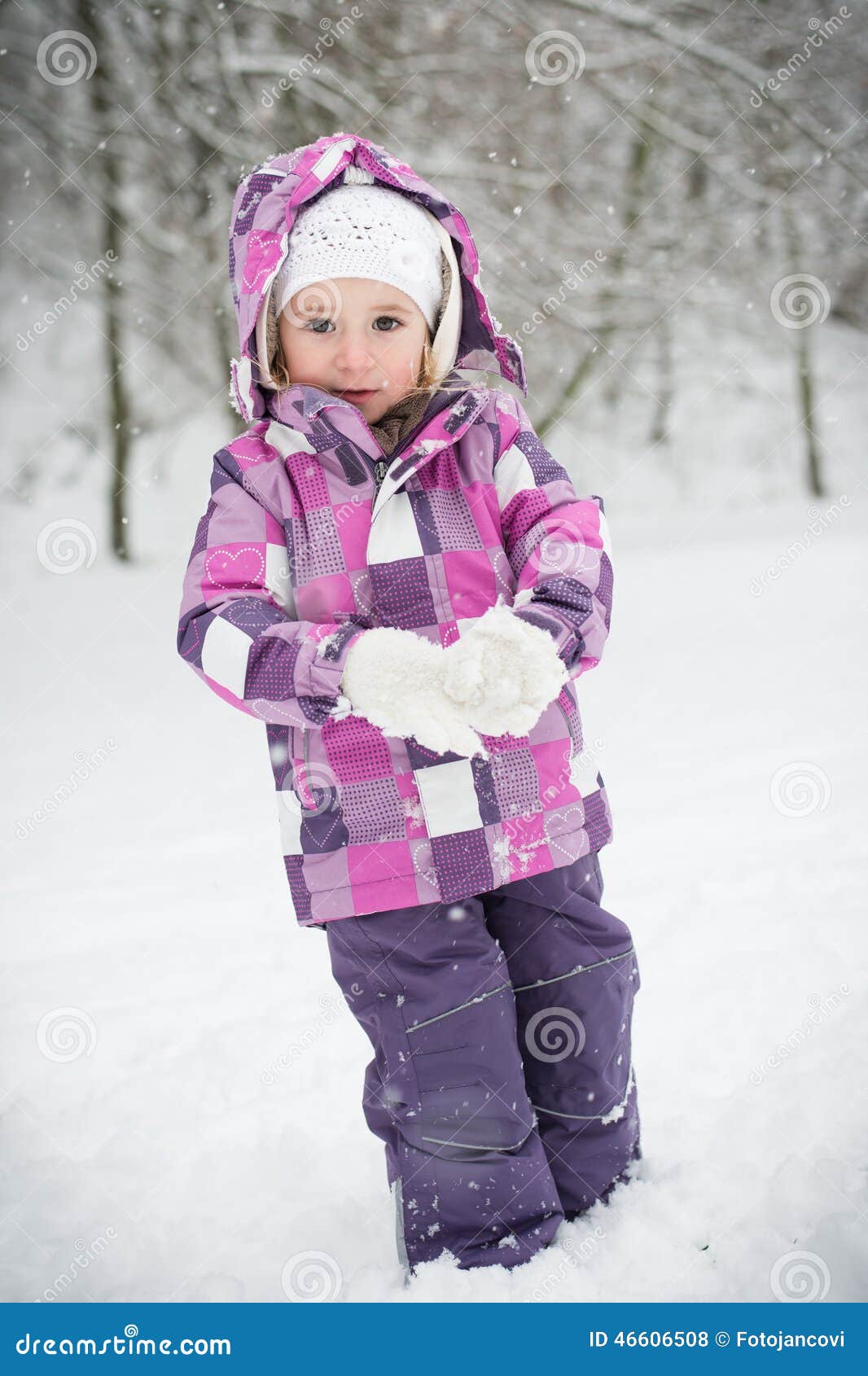 Little girl in the snow stock photo. Image of girl, nature - 46606508