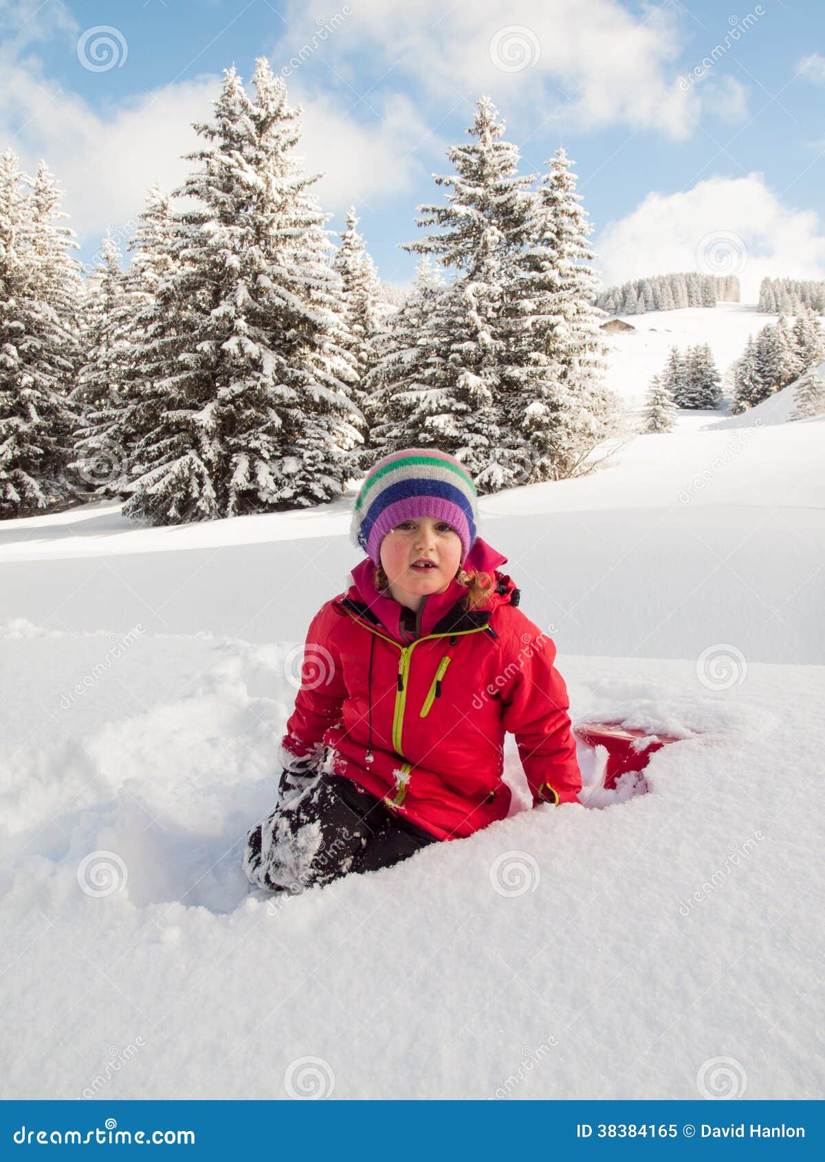 Little Girl in Snow with Sledge Stock Image - Image of alps, snowy ...