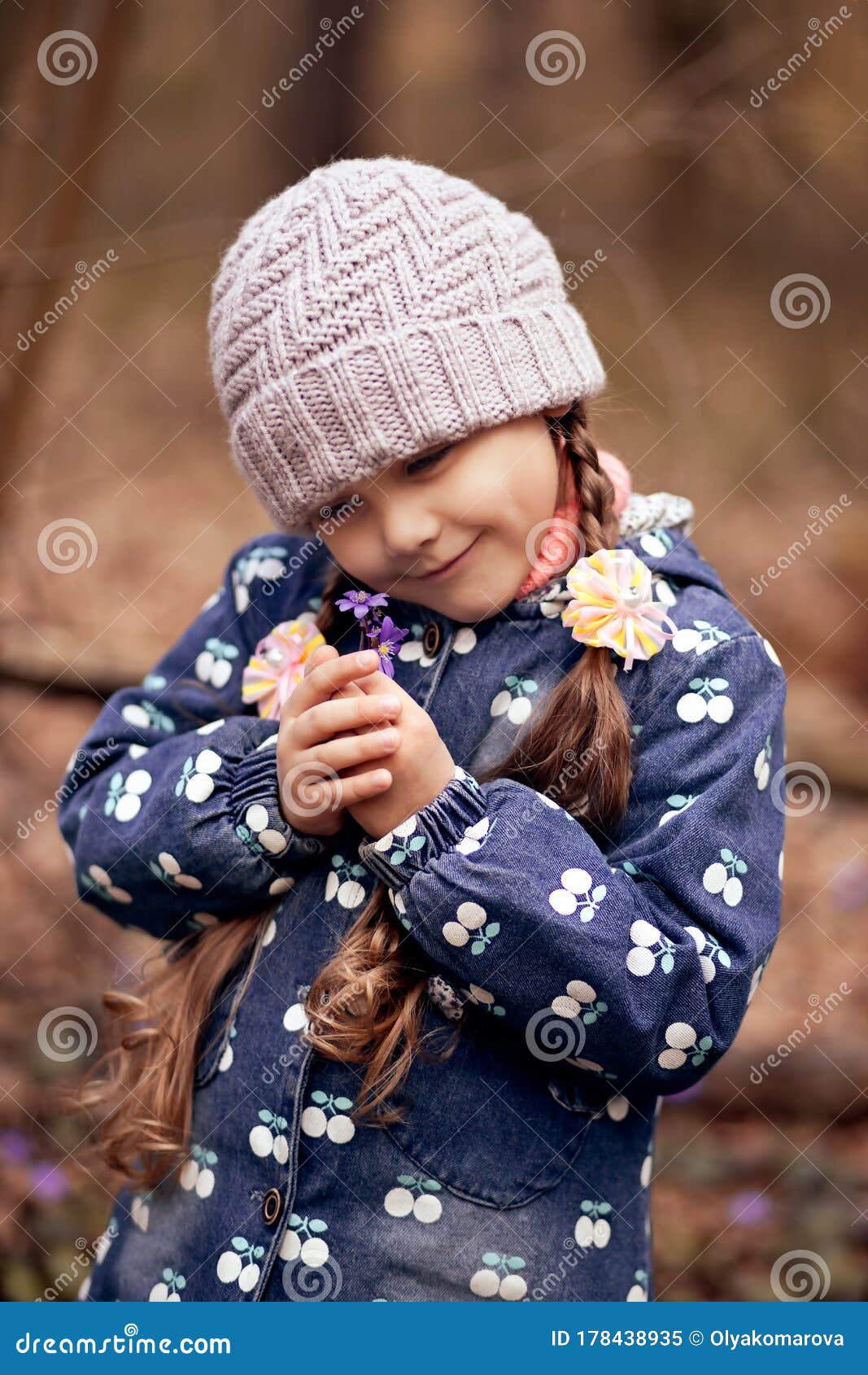 Little Girl with Snowdrops in the Forest Stock Image - Image of ...