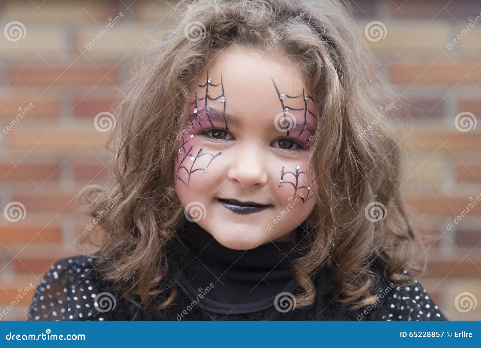 Little Girl with Spider Web Painted on Face Stock Image - Image of ...