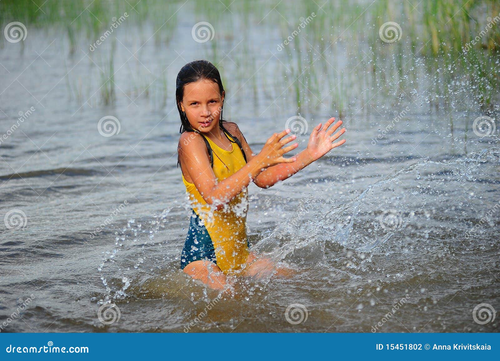The Little Girl Splashing with Water Stock Photo - Image of blond ...
