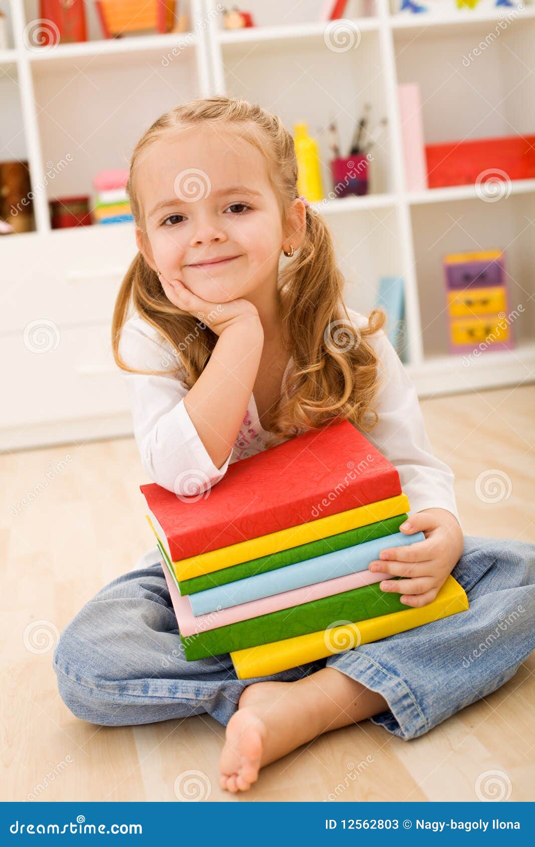 Little Girl with a Stack of Books Stock Image - Image of sitting, girl ... Little Girl with a Stack of Books Stock Image - Image of sitting, girl ...