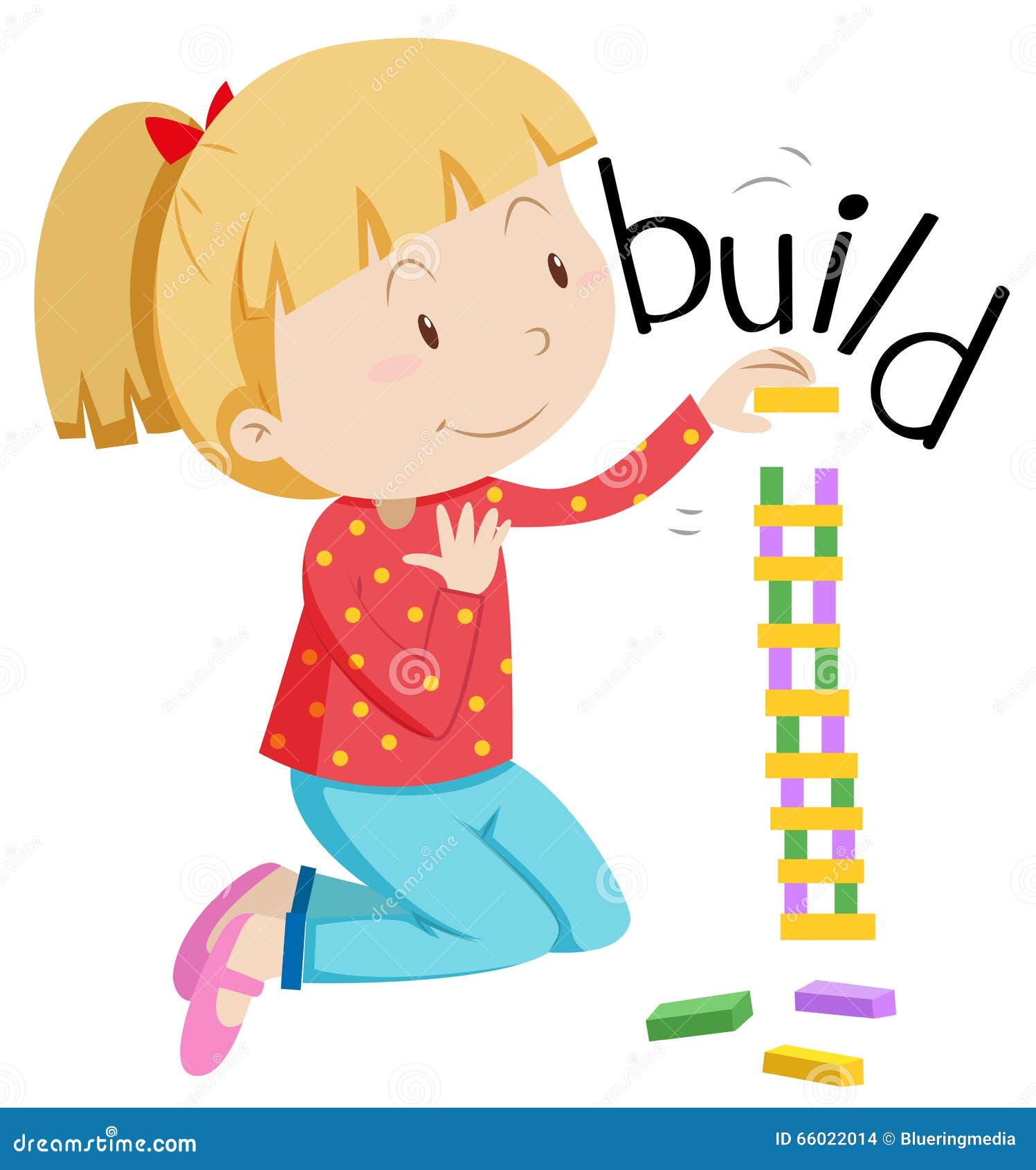 Little Girl Stacking the Blocks Stock Vector - Illustration of happy ...