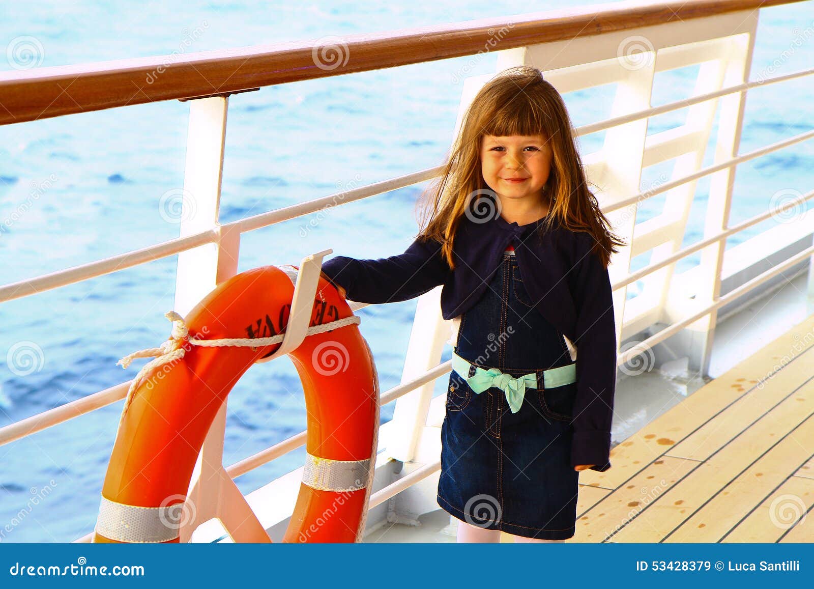 Little Girl Standing on Deck of Cruise Ship Stock Image - Image of head ...