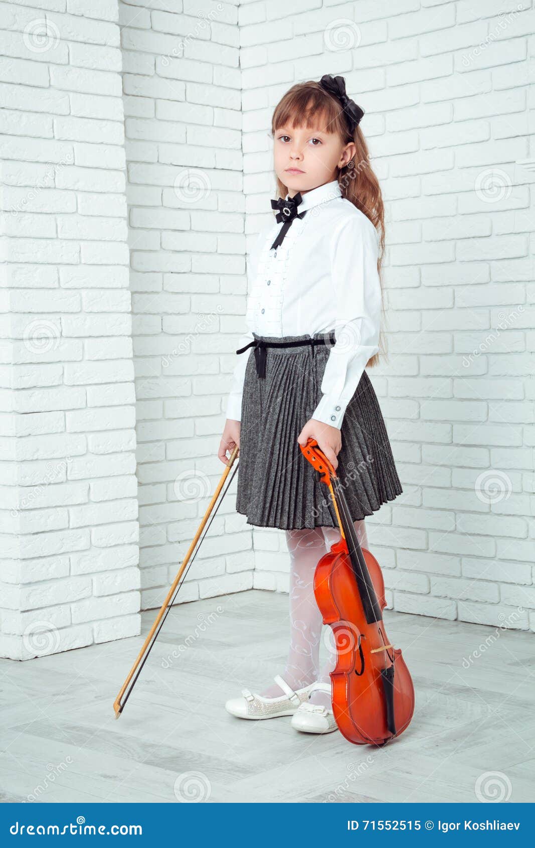 Little Girl Standing and Holding Fiddle Stock Image - Image of alone ...