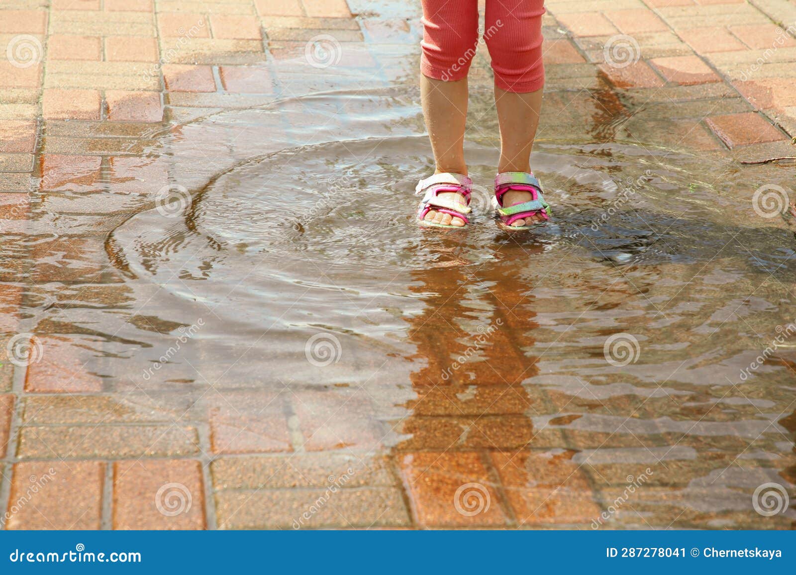 Little Girl Standing in Puddle Outdoors, Closeup Stock Image - Image of ...