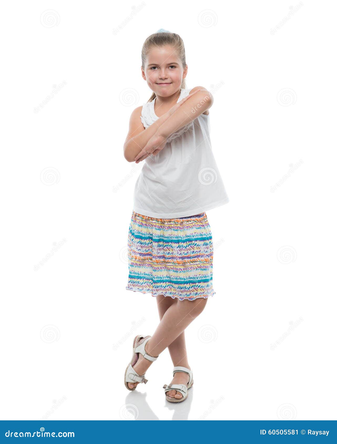 Little Girl Standing on White Backdrop Stock Image - Image of happy ...