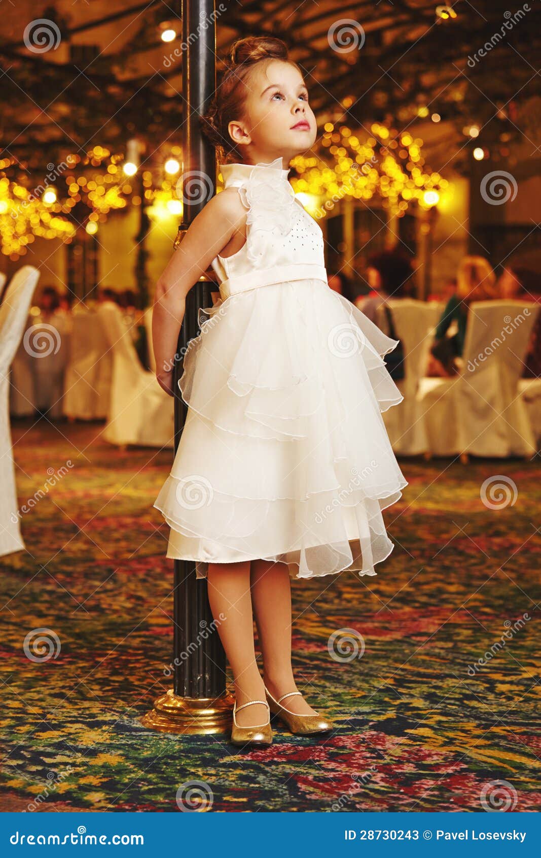 Little Girl Stands Leaning Her Back on Lamppost Stock Image - Image of ...