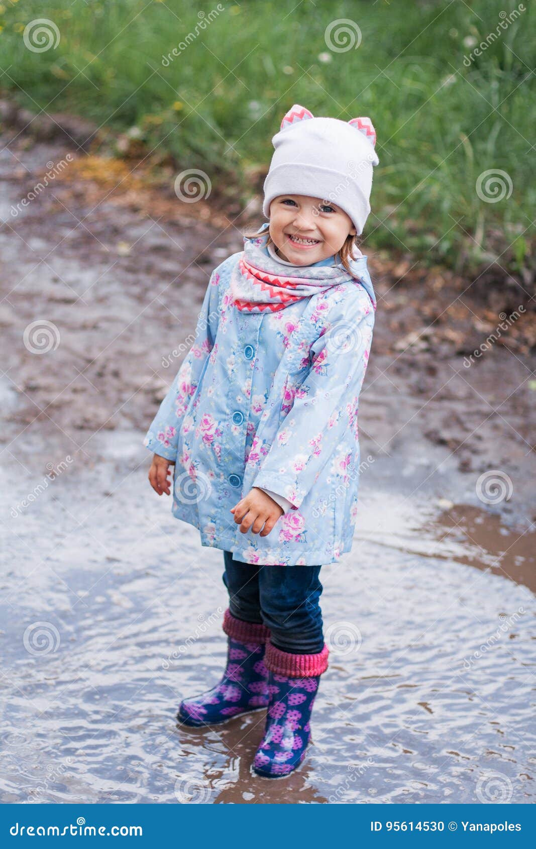 Little Girl Staying in the Puddle Stock Photo - Image of cheerful, jump ...