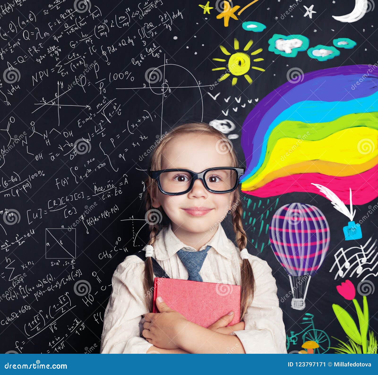 Little Girl Student on Blackboard Background Stock Image - Image of ...